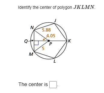 Identify the center of polygon JKLMN. J N 5.88 4.05 Q K P 5 M L The ...