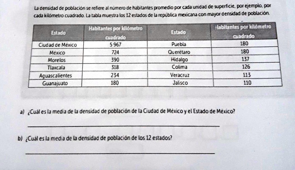 SOLVED: 4. Analiza la información y responde. La densidad de población ...
