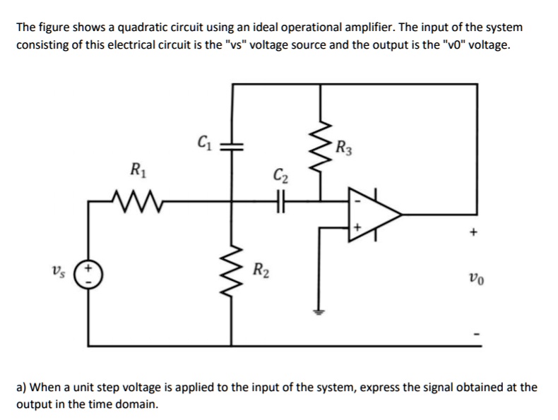 SOLVED: The figure shows a quadratic circuit using an ideal operational amplifier. The input of ...