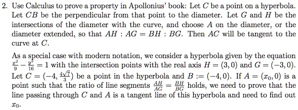 use calculus to prove property in apollonius book let c be point ...