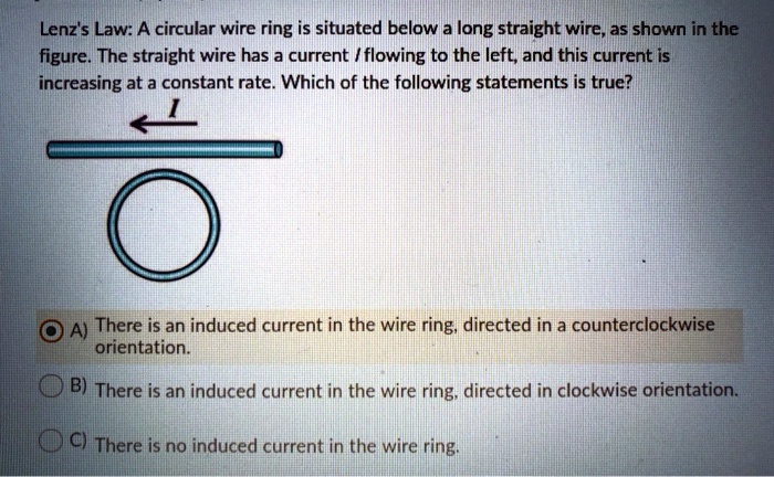 lenzs law a circular wire ring is situated below a long straight wire ...