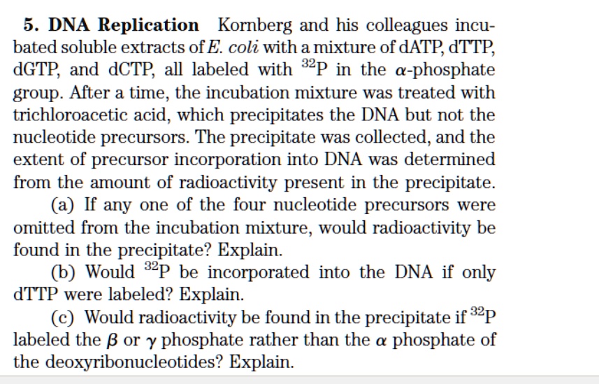 5. DNA Replication Kornberg and his colleagues incubated soluble ...
