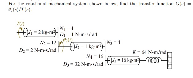 SOLVED: For the rotational mechanical system shown below, find the transfer function G(s) = 2s/T ...