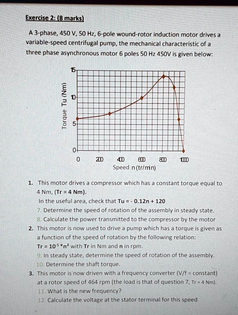 SOLVED: Exercise 2; (8 marks) A 3-phase, 450 V, 50 Hz, 6-pole wound-rotor induction motor drives ...