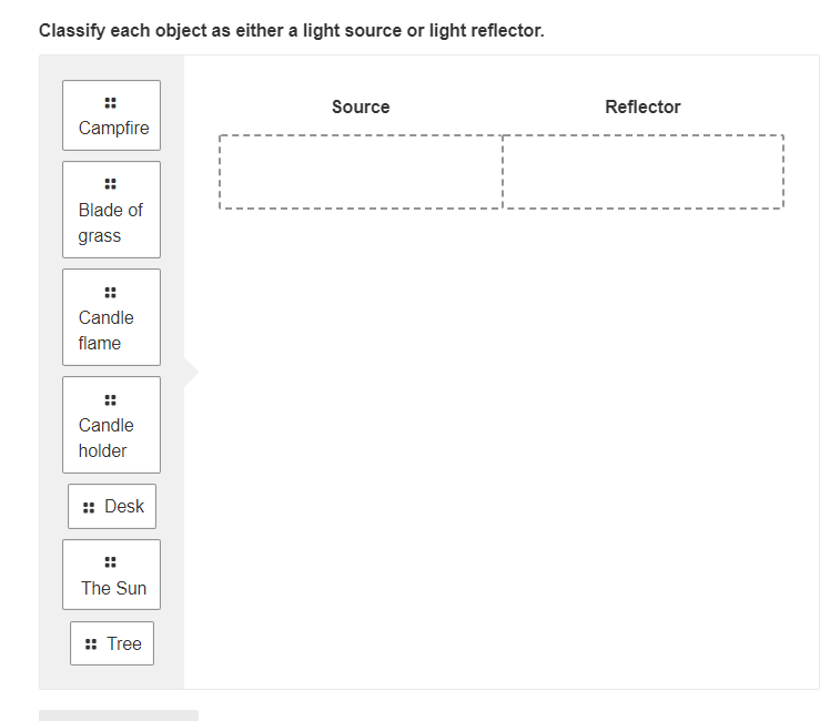 SOLVED: Classify each object as either a light source or light ...