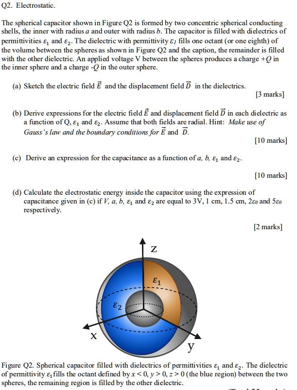 q2 electrostatic the spherical capacitor shown in figure q2 is formed by two concentric ...
