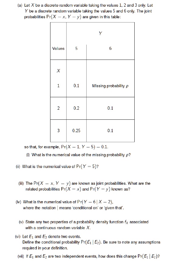 SOLVED: Let X be a discrete random variable taking the values 1, 2, and ...
