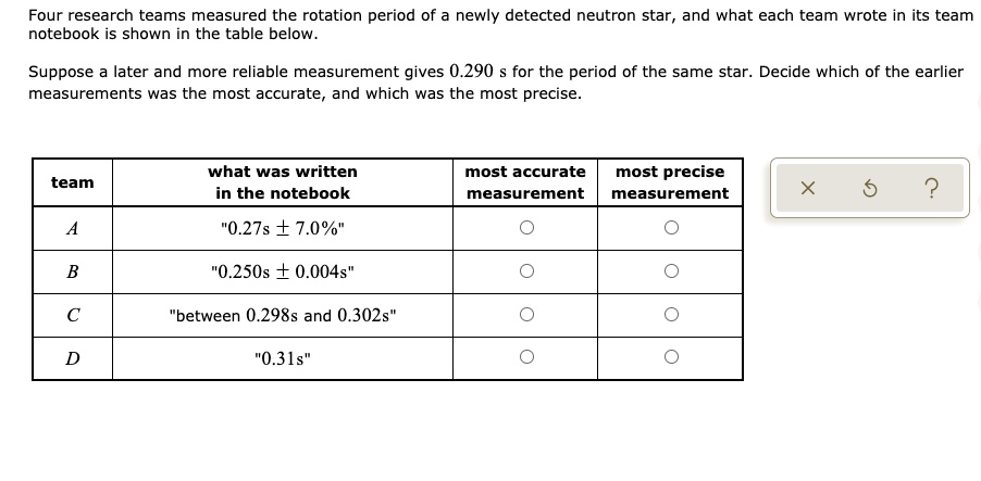 SOLVED: Decide which of the earlier measurements was the most accurate ...