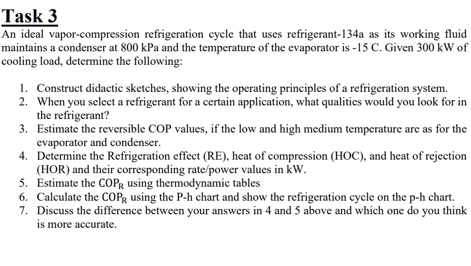 Task 3 An ideal vapor-compression refrigeration cycle that uses ...