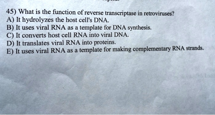 SOLVED: 45) What is the function of reverse transcriptase in ...