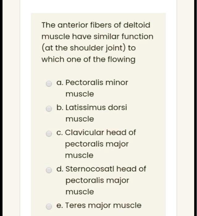The anterior fibers of the deltoid muscle have a similar function (at ...