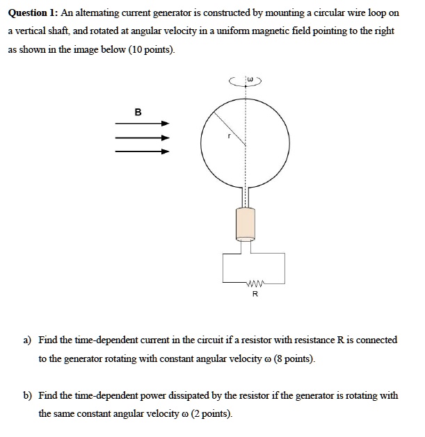 Question 1: An alternating current generator is constructed by mounting a circular wire loop on ...