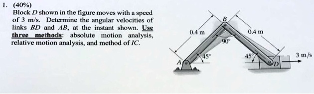 1. (40%) Block D shown in the figure moves with a speed of 3 m/s. Determine the angular ...