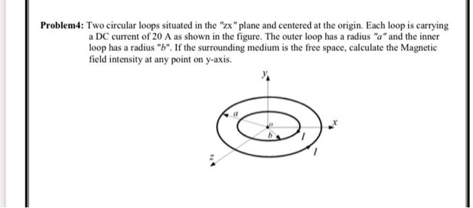 SOLVED: Problem 4: Two circular loops situated in the zx-plane and centered at the origin. Each ...