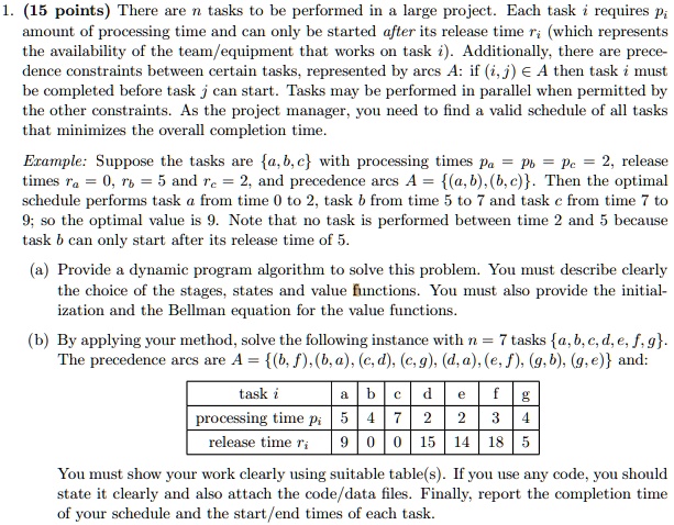 1. (15 points) There are n tasks to be performed in a large project ...