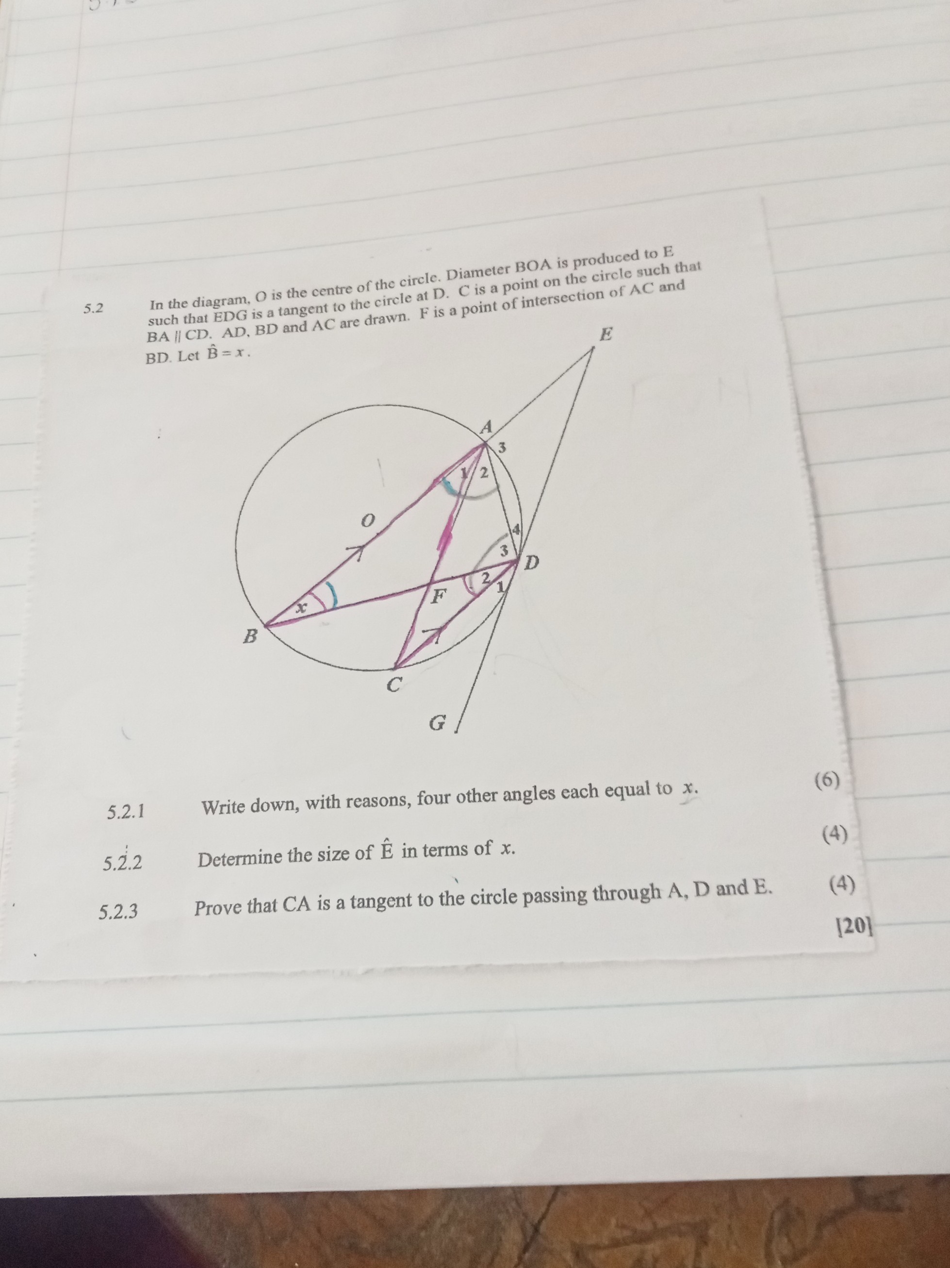 SOLVED: In the diagram, O is the centre of the circle. Diameter BOA is ...