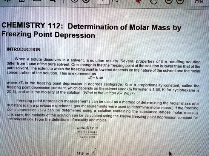 ud oola chemistry 112 determination of molar mass by freezing point ...