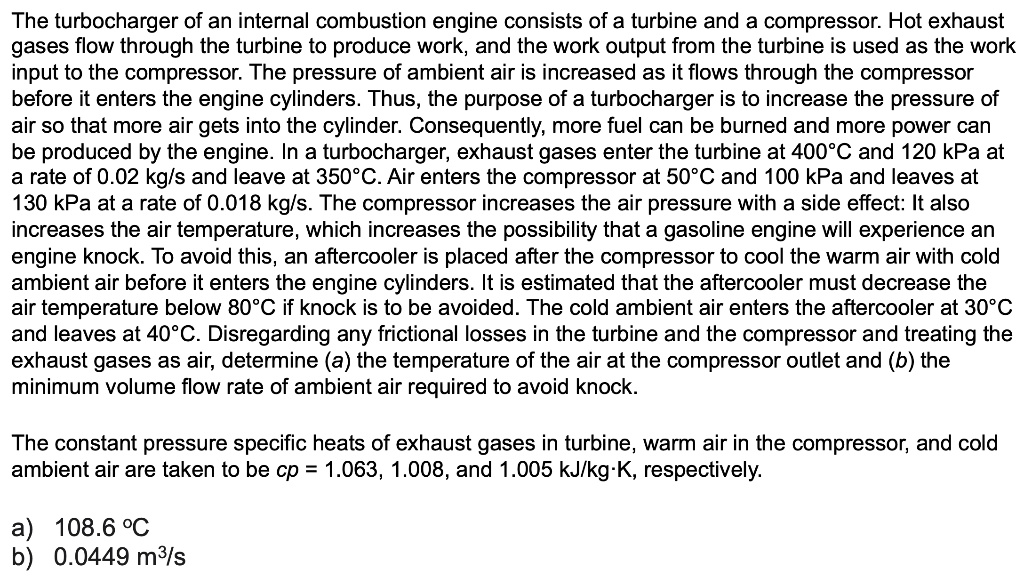 SOLVED: The turbocharger of an internal combustion engine consists of a ...