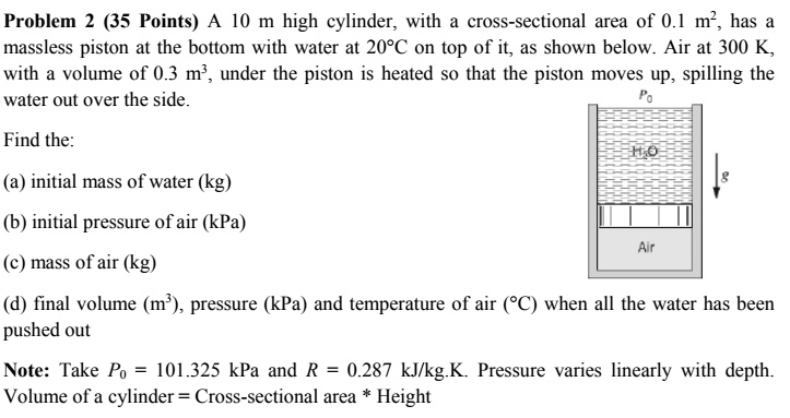 Problem 2 (35 Points) A 10 m high cylinder, with a cross-sectional area ...