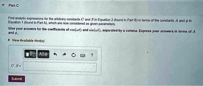 SOLVED: Analytic expressions for the arbitrary constants C and D in ...