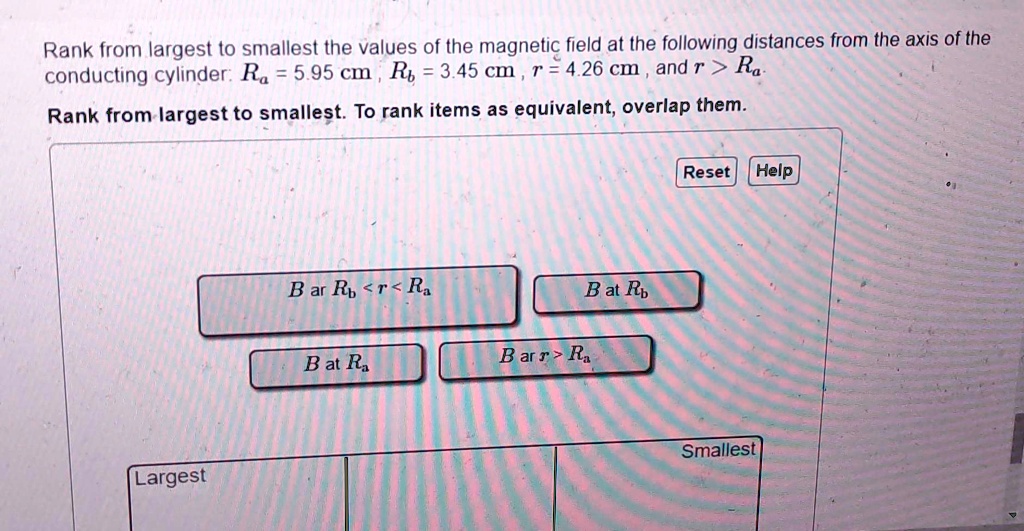 I = 2.34 A Rank from largest to smallest the values of the magnetic field at the following ...