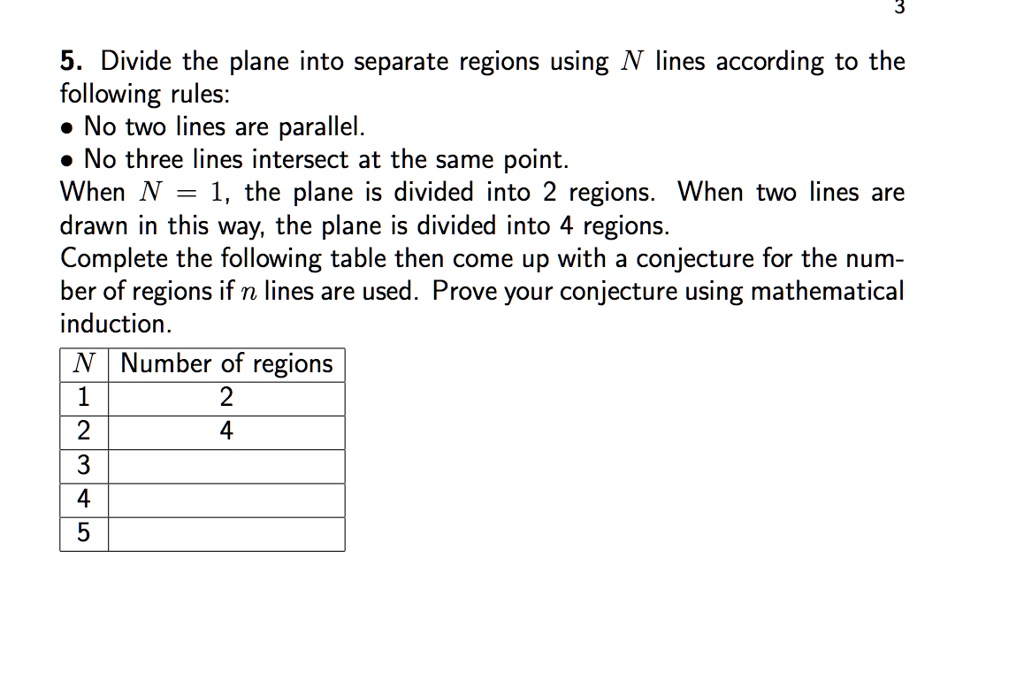 SOLVED: 5. Divide the plane into separate regions using N lines ...