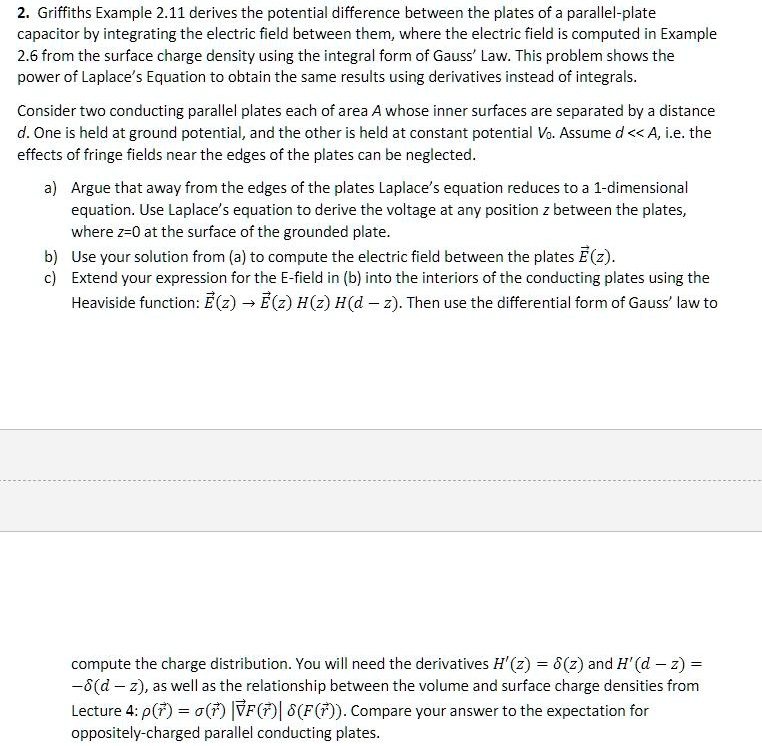 SOLVED: Griffiths Example 2.11 derives the potential difference between ...