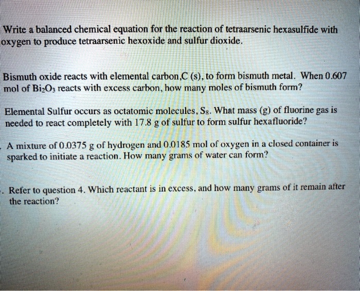 SOLVED: Write a balanced chemical equation for the reaction of ...