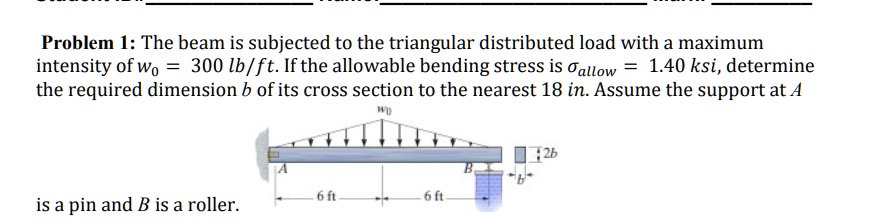 SOLVED: Problem I: The beam is subjected to a triangular distributed load with a maximum ...