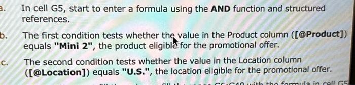 in cell g5 start to enter a formula using the and function and ... in cell g5 start to enter a formula using the and function and ...
