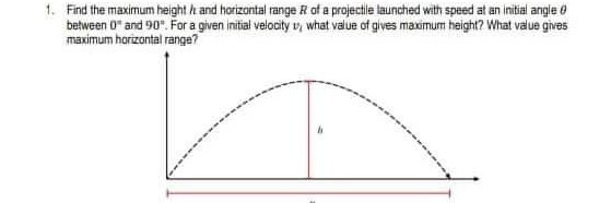 1. Find the maximum height h and horizontal range R of a projectile ...