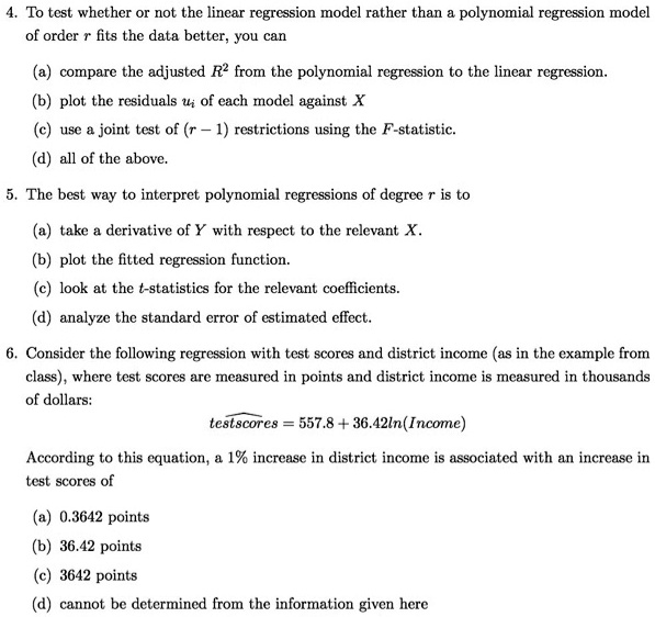 SOLVED: 4. To test whether or not the linear regression model rather ...
