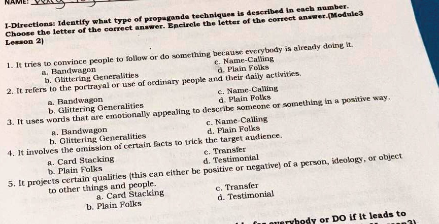 i directions identify what type of propaganda techniques is described in each numberchoose the ...