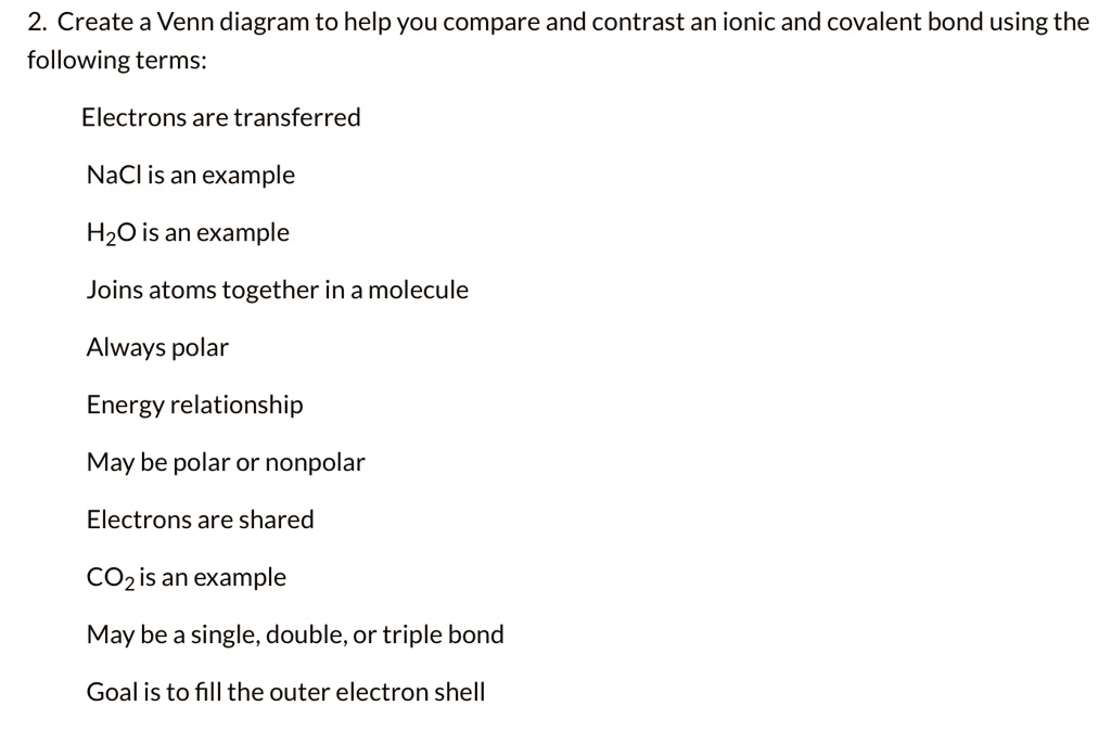 SOLVED: Create a Venn diagram to help you compare and contrast an ionic ...