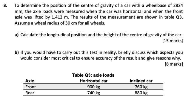 SOLVED: 3. To determine the position of the centre of gravity of a car ...