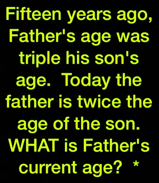 Fifteen years ago, Father's age was triple his son's age. Today the ...