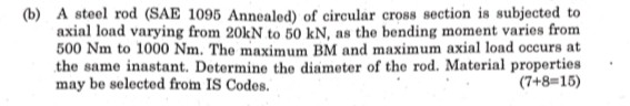 (b) A steel rod (SAE 1095 Annealed) of circular cross section is ...