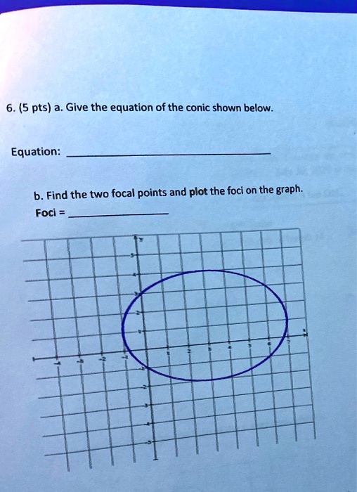 SOLVED: (5 pts) a. Give the equation of the conic shown below: Equation ... SOLVED: (5 pts) a. Give the equation of the conic shown below: Equation ...