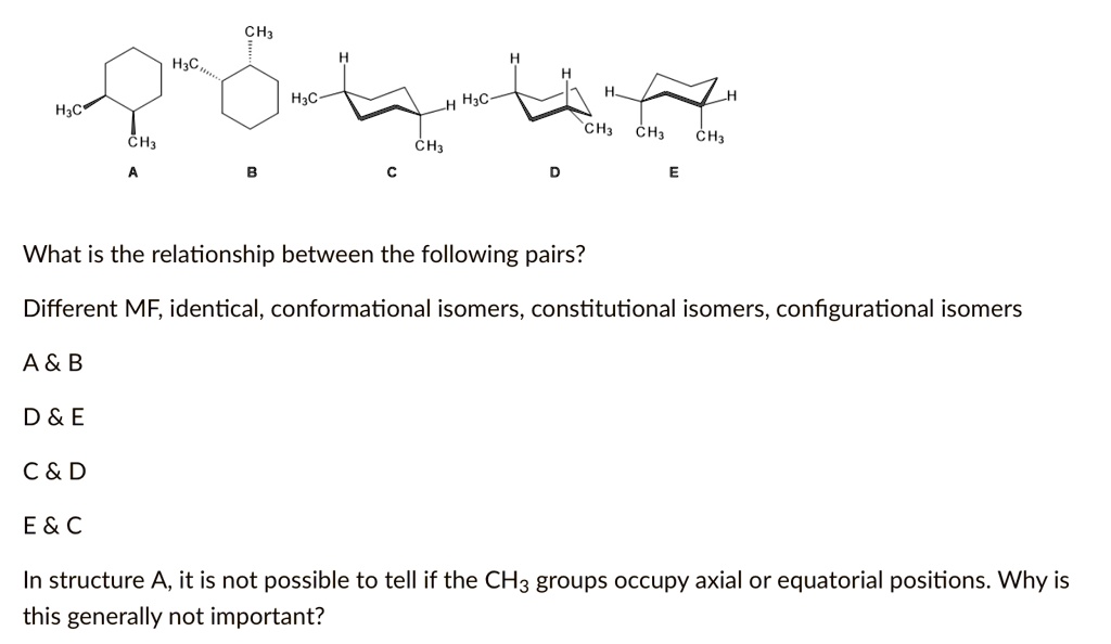 SOLVED:CH; H3C , H3C HjC HaC CH3 CHj CH; CH; CHj What is the relationship between the following ...