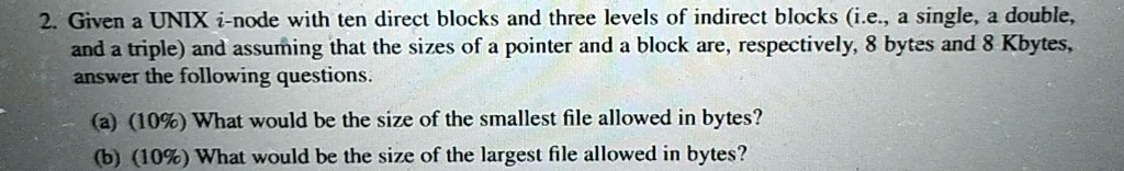 Solved Given A Unix I Node With Ten Direct Blocks And Three Levels Of Indirect Blocks Ie A