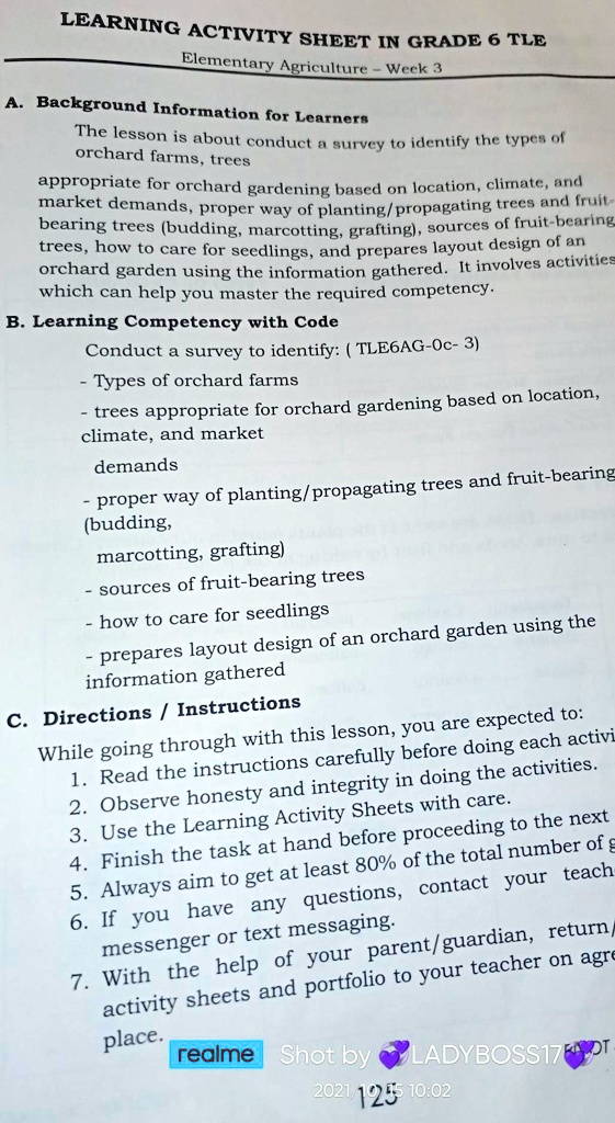 LEARNING ACTIVITY SHEET IN GRADE 6 TLE Elementary Agriculture - Week 3 ...
