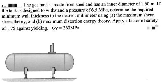 The gas tank is made from steel and has an inner diameter of 1.60 m. If ...