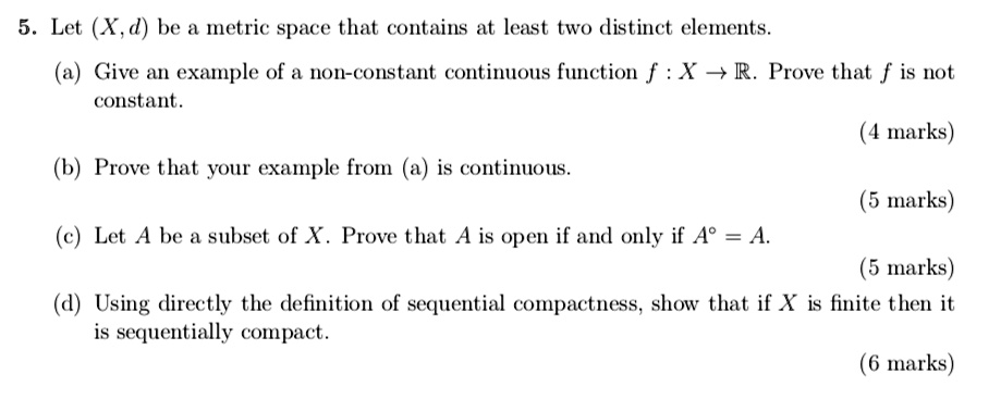 SOLVED: Let (X,d) be a metric space that contains at least two distinct ...