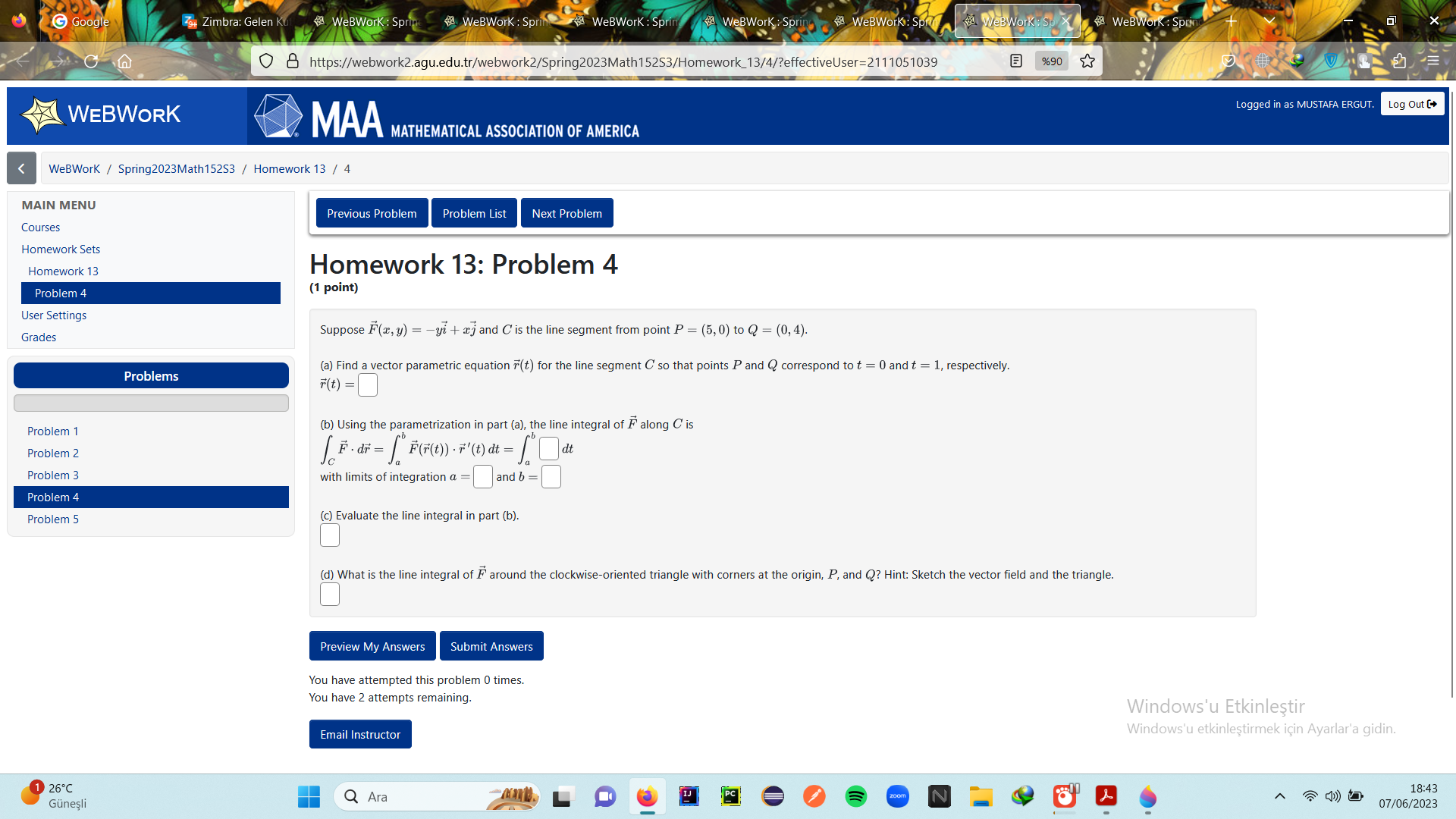 SOLVED: WEBWORK Logged in as MUSTAFA ERGUT. Log Out ⇔ WeBWorK ...
