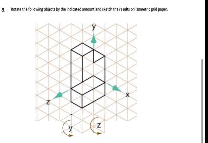 8. Rotate the following objects by the indicated amount and sketch the results on isometric grid ...