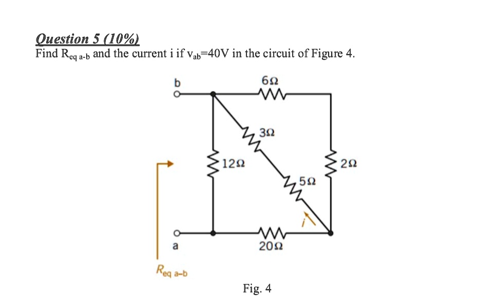 SOLVED: Question 5 (10%): Find Req a-b and the current i if Vab = 40V in the circuit of Figure 4 ...