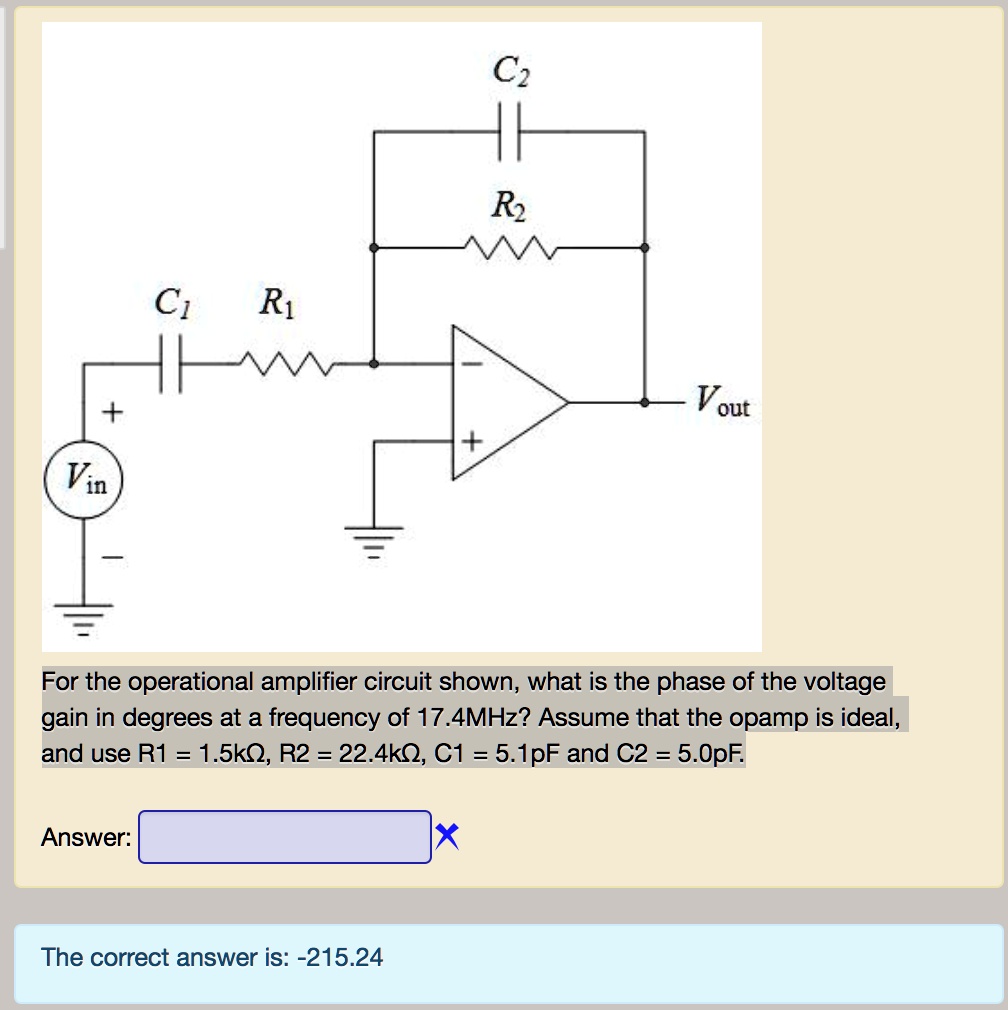 For the operational amplifier circuit shown, what is the phase of the ...