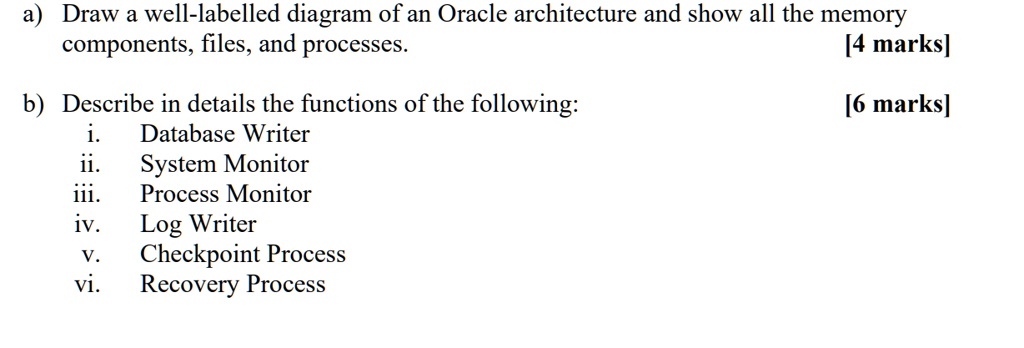 SOLVED: a) Draw a well-labelled diagram of an Oracle architecture and ...