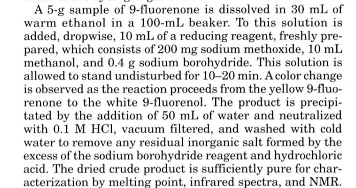 SOLVED: A 5-g sample of 9-fluorenone is dissolved in 30 mL of warm ...