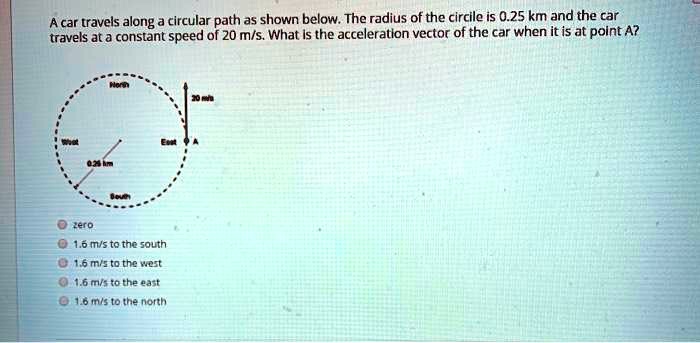 A car travels along a circular path as shown below. The radius of the ...